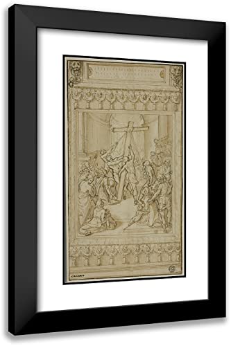 ArtDirect Cesare Nebbia 15x24 Black Modern Frame and Double Matted Museum Art Print Titled - Saint Helena Kneeling Before the True Cross (C. 1582)