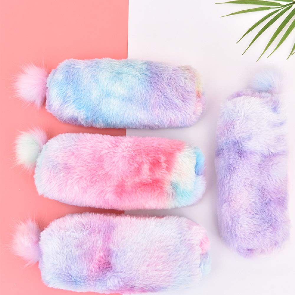 1pc Kawaii Pencil Case Gradient Colorful Cosmetic Pen Bag Plush Cute Pencil Case Pouch Bag Box Stationery Organizer Storage Bag for Kids Girl School Student Teens, Random Color