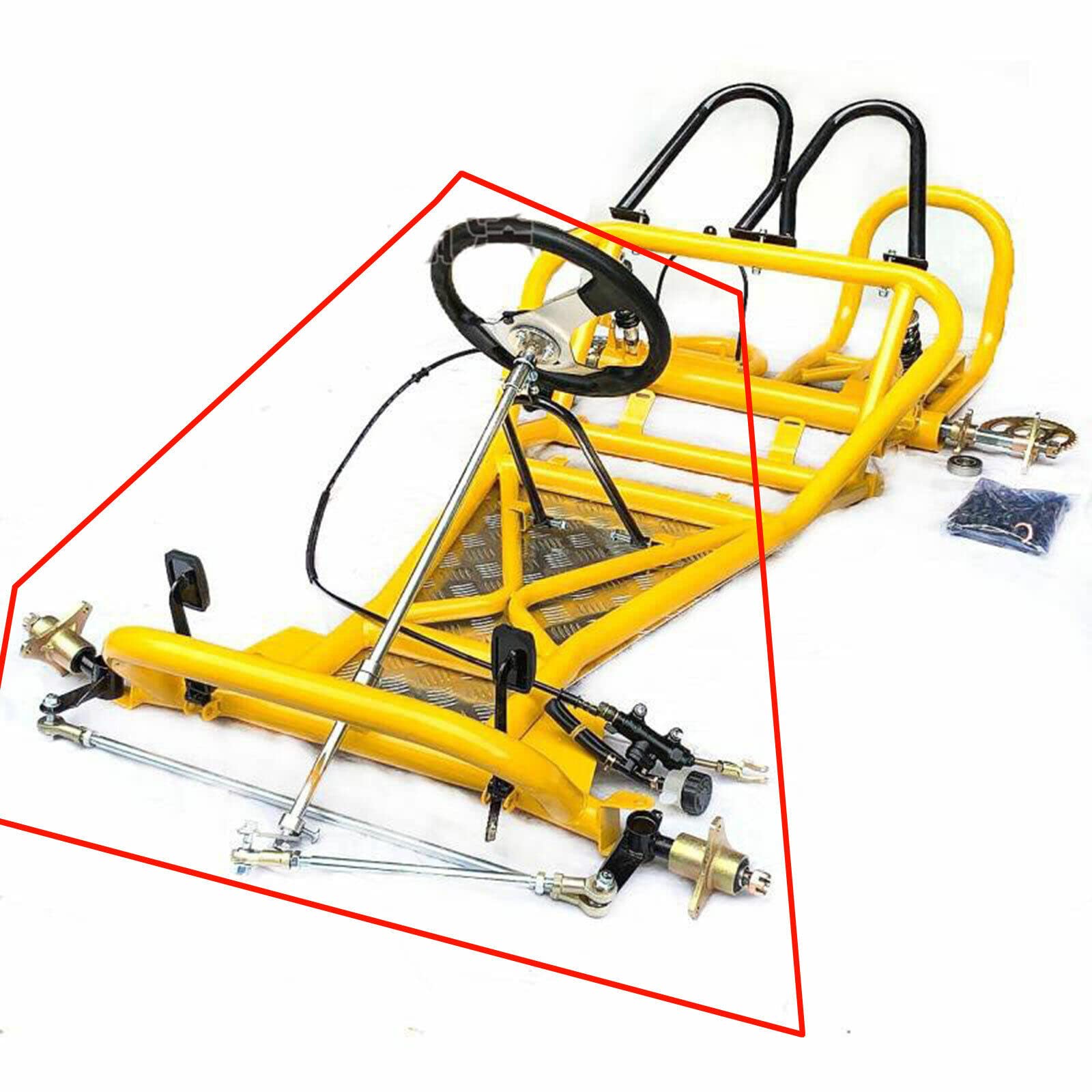 Steering Wheel Steel Kit, Front Axle Kit Front Steering Gear Rack Joint Tie Rod & Wheel Assembly, Front Steering Assy Tie Rod Wheels Go Kart Drift Ball Joint for 168CC ATV Quad Go Kart Cart(USA STOCK)