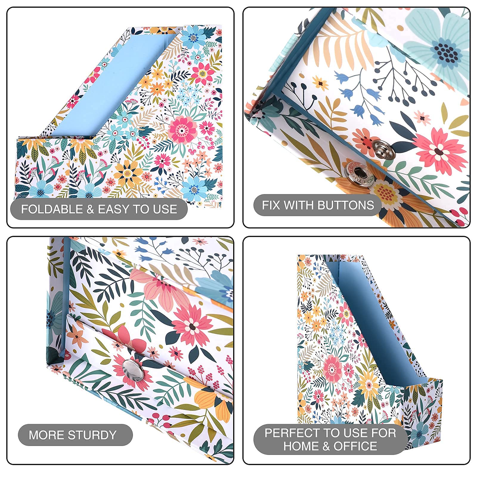 SUIN 2 Packs Foldable Magazine-File Holder, Seamless Floral Designered File-Boxes Desk File Organizer for Office/Home/School