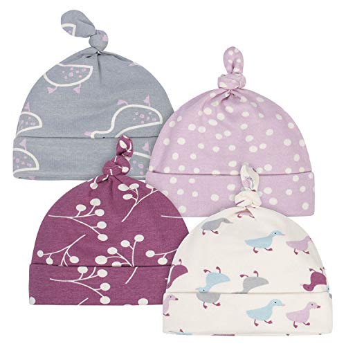 Grow by Gerber Baby Girls 4-Pack Caps, Grey/Pink/Ivory, Newborn