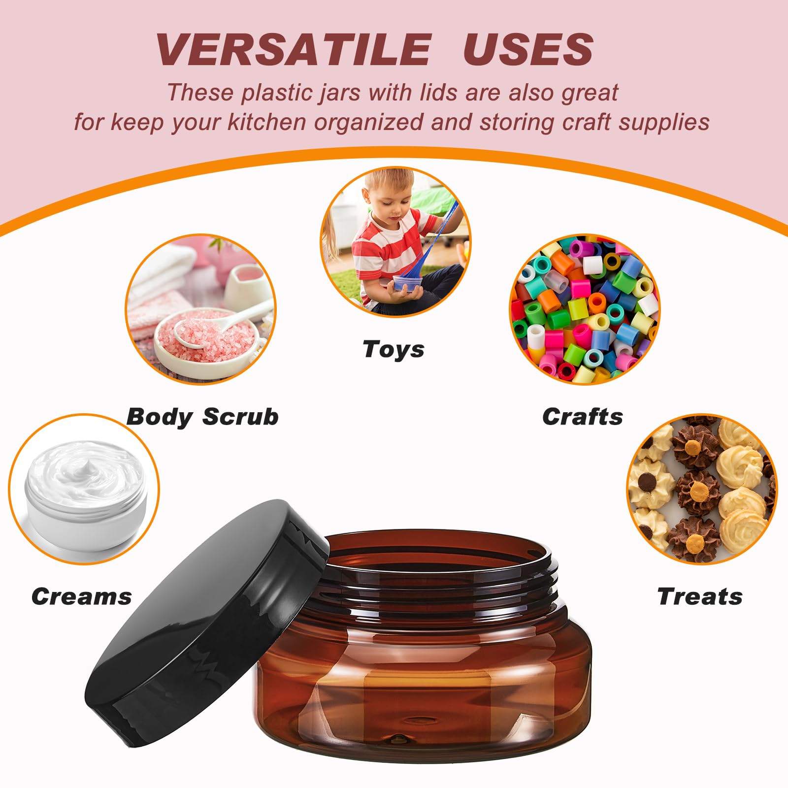 Didaey 36 Pack 5 oz Plastic Cosmetic Containers with Lids Labels Plastic Jars with Lids Travel Refillable Cosmetic Jars Containers for Lotions Body Scrub Body Butter Creams(Amber)