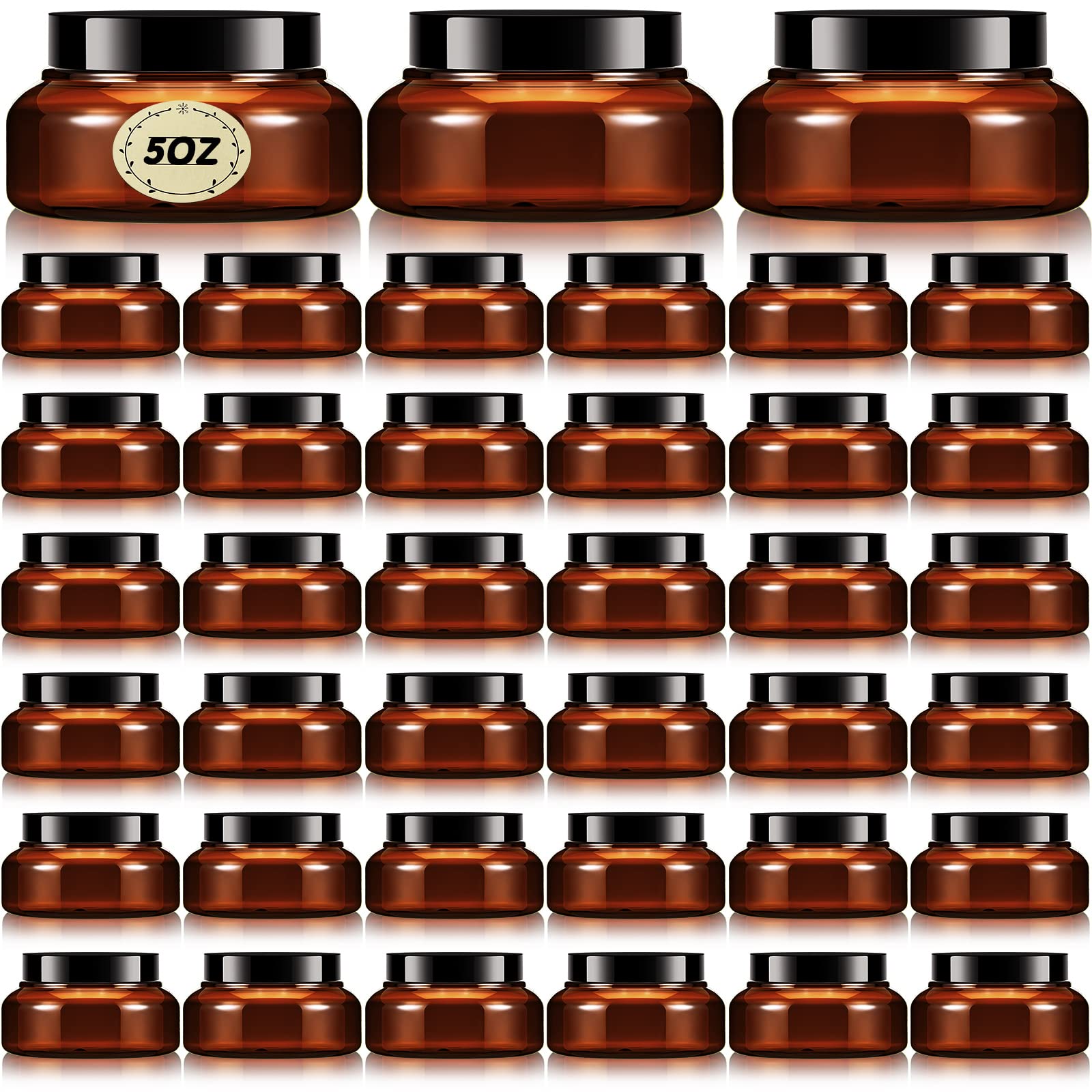 Didaey 36 Pack 5 oz Plastic Cosmetic Containers with Lids Labels Plastic Jars with Lids Travel Refillable Cosmetic Jars Containers for Lotions Body Scrub Body Butter Creams(Amber)