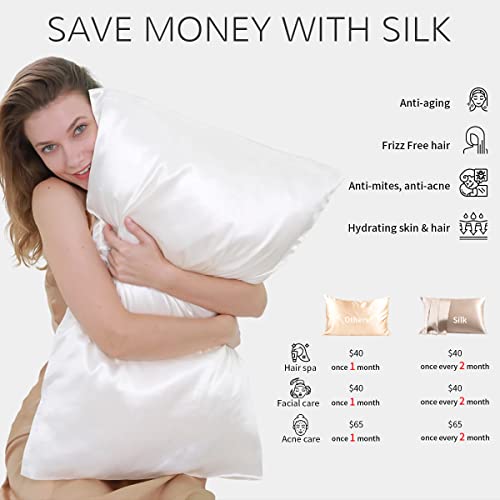PROMEED 23 Momme White Silk Pillowcase for Hair and Skin, 100% Natural Mulberry Silk Pillow Case for Sensitive Skin, Breathable and Soft Acne Pillowcase (Standard 20"x26", White)