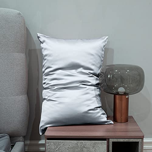 J JIMOO 100% Mulberry Silk Pillowcase for Hair and Skin, Both Sides 19 Momme Pure Natural Silk Pillowcases Soft Breathable Standard 20''×26'', Silver Grey 1 Pack