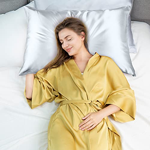 J JIMOO 100% Mulberry Silk Pillowcase for Hair and Skin, Both Sides 19 Momme Pure Natural Silk Pillowcases Soft Breathable Standard 20''×26'', Silver Grey 1 Pack