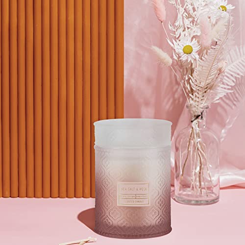 Valentine's Day Sea Salt & Rose Scented Candle Large Jar Candle for Home 19oz Gift Candle for Women Men Wooden Wick