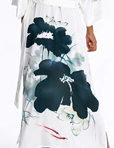 PRODESIGN long Kimono Robe Satin Sleepwear Gradient Watercolor Silky Kimono Nightgown Bathrobe Kimono Blouse Cardigan (Lotus - Ink)