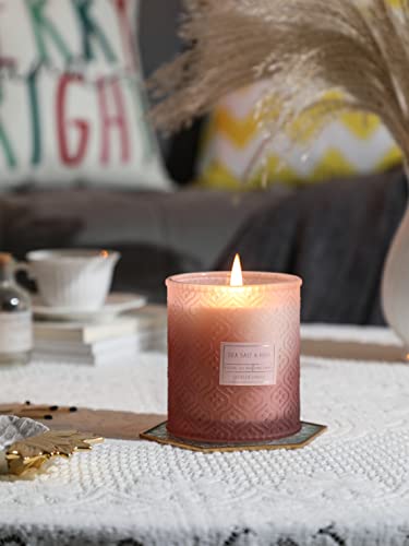 Valentine's Day Sea Salt & Rose Scented Candle Large Jar Candle for Home 19oz Gift Candle for Women Men Wooden Wick