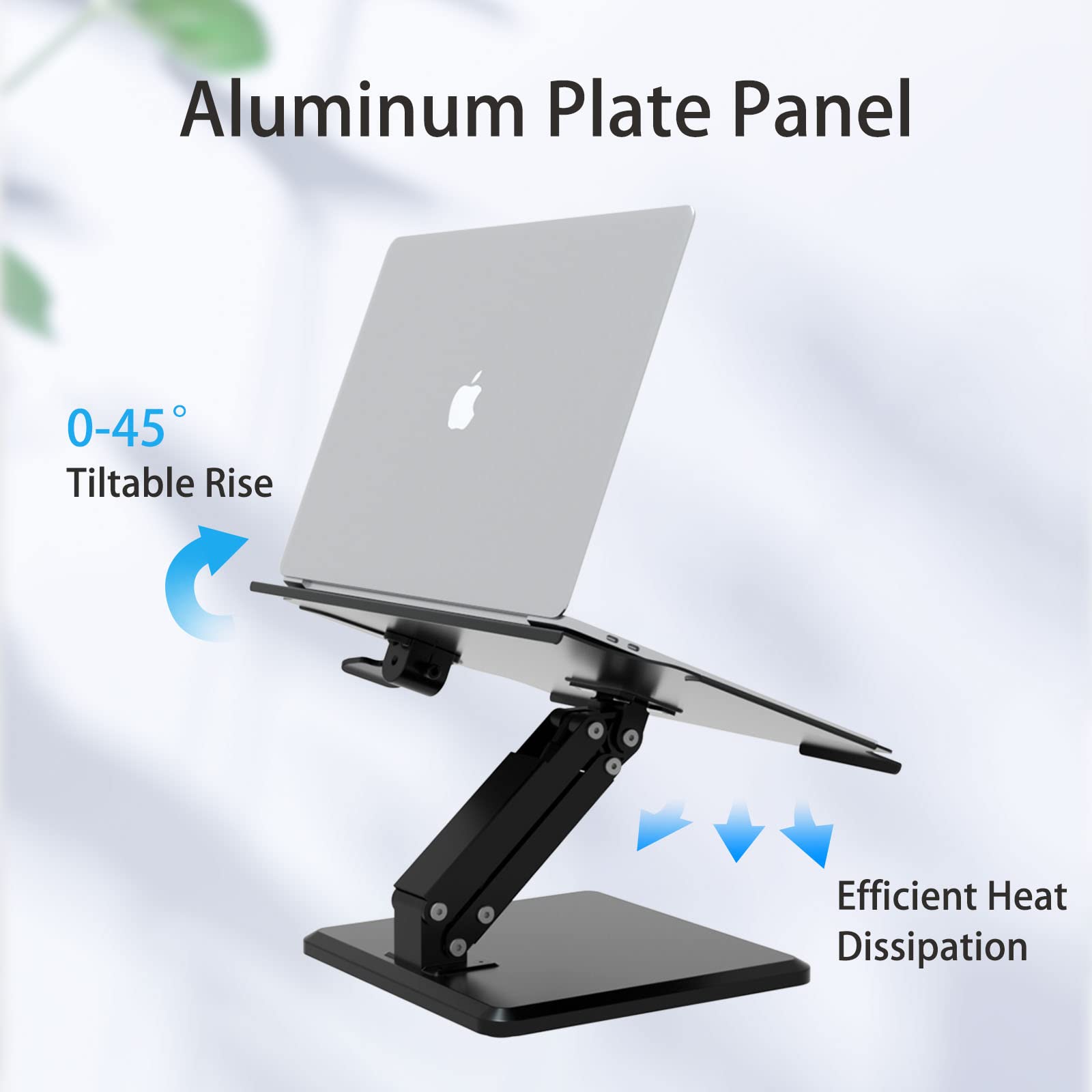 JOY worker Laptop Stand for Desk Adjustable Height, Gas Spring Laptop Holder Riser, Multi-Angle Foldable Aluminum Computer Stand for Laptop, Compatible with Laptops Up to 17 Inch, Black
