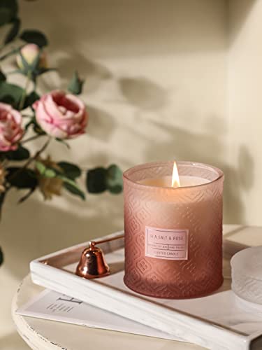 Valentine's Day Sea Salt & Rose Scented Candle Large Jar Candle for Home 19oz Gift Candle for Women Men Wooden Wick