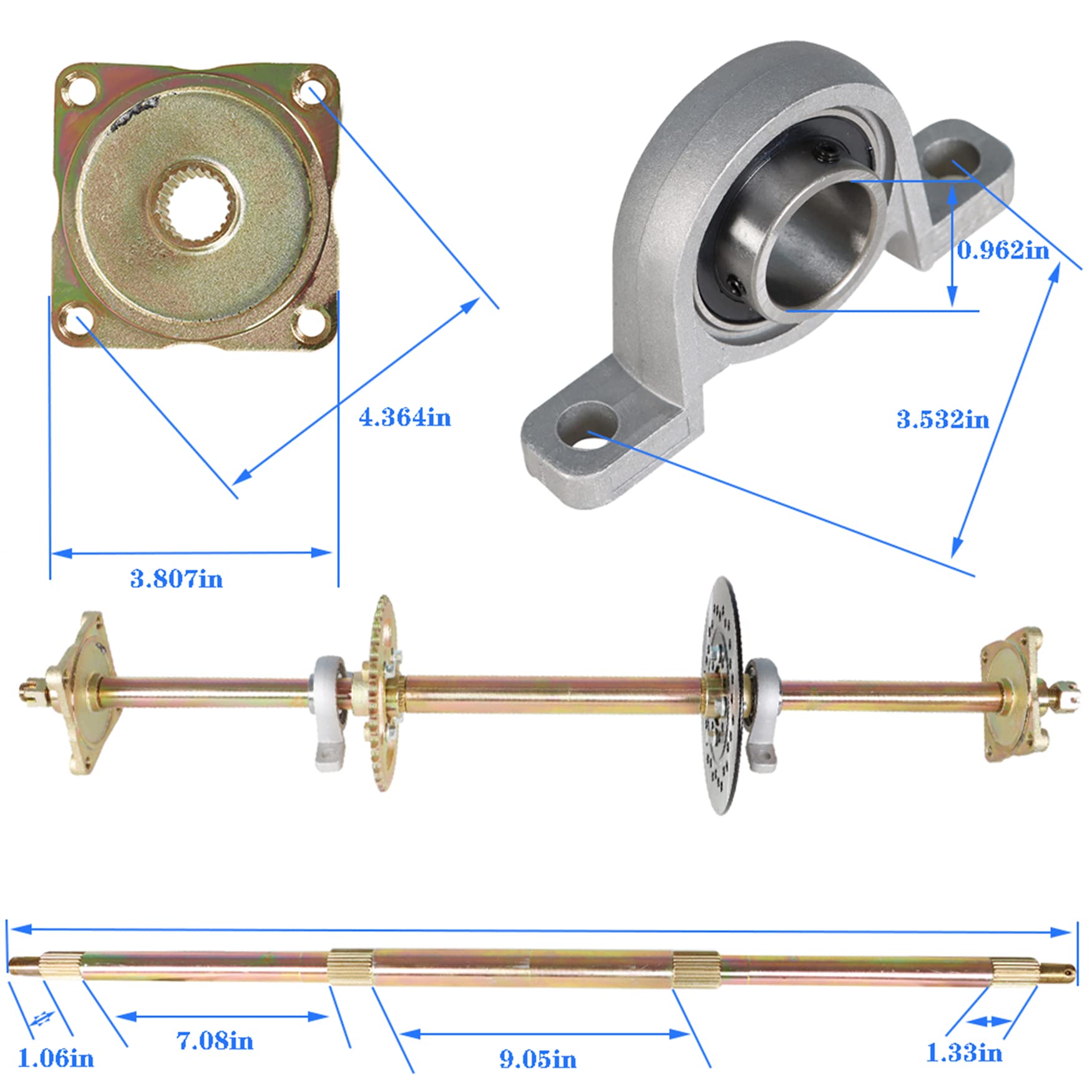 32 Go Kart Axle Kit with Shaft + Hub+ Chain+ Brake Master Cylinder + Sprocket Replacement for Go Kart ATV