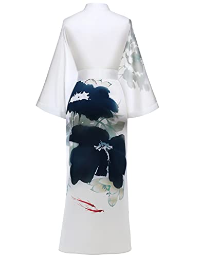 PRODESIGN long Kimono Robe Satin Sleepwear Gradient Watercolor Silky Kimono Nightgown Bathrobe Kimono Blouse Cardigan (Lotus - Ink)