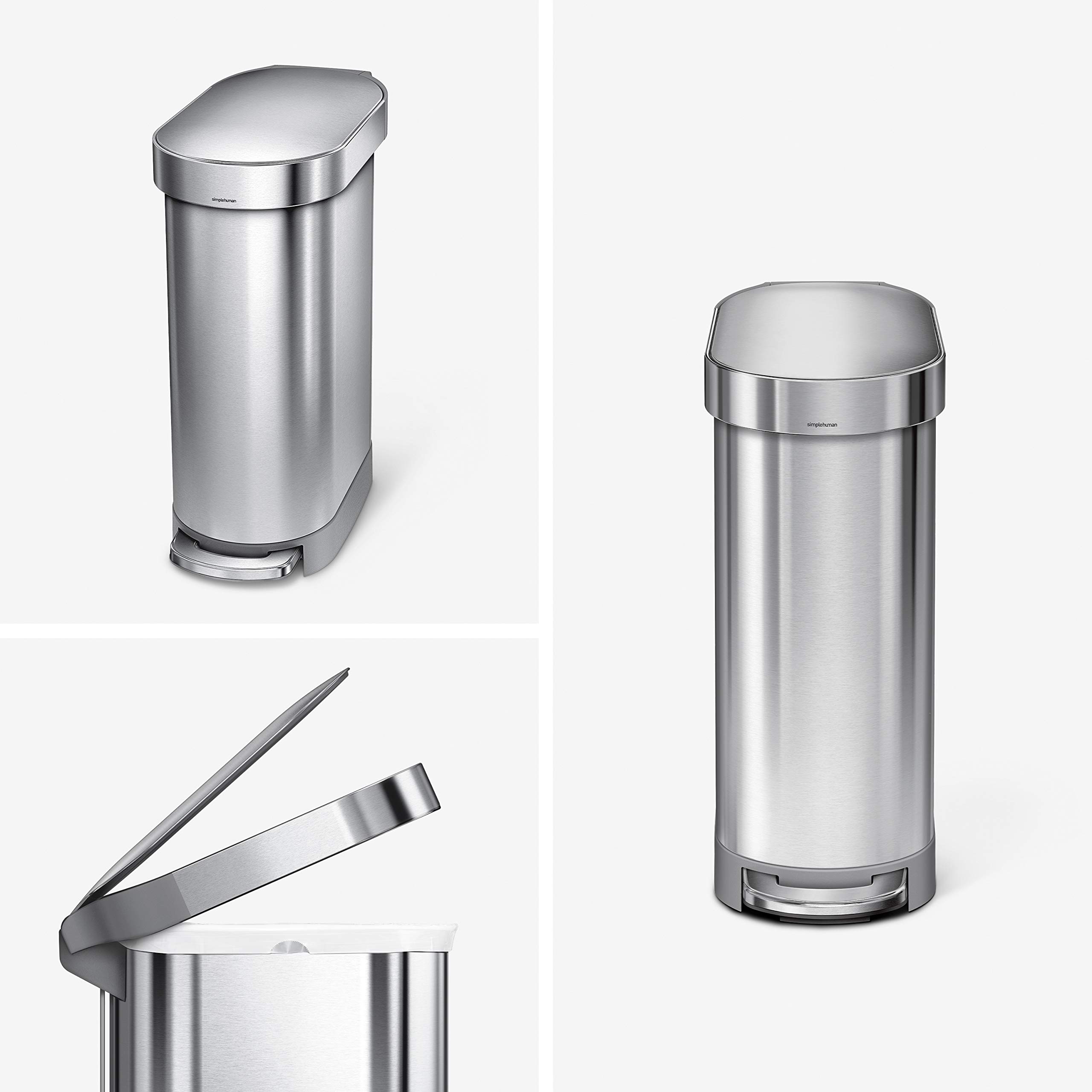 simplehuman 45 Liter / 12 Gallon Slim Hands-Free Kitchen Step Trash Can, Brushed Stainless Steel