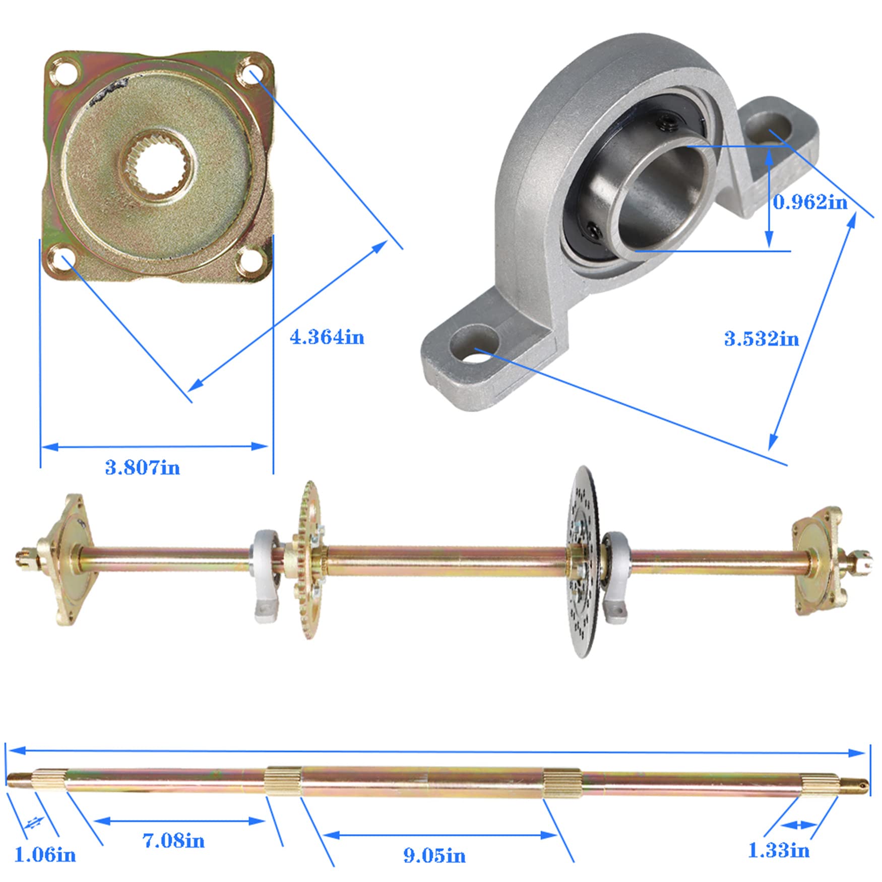 32 Go Kart Axle Kit with Shaft + Hub+ Chain+ Brake Master Cylinder + Sprocket Replacement for Go Kart ATV