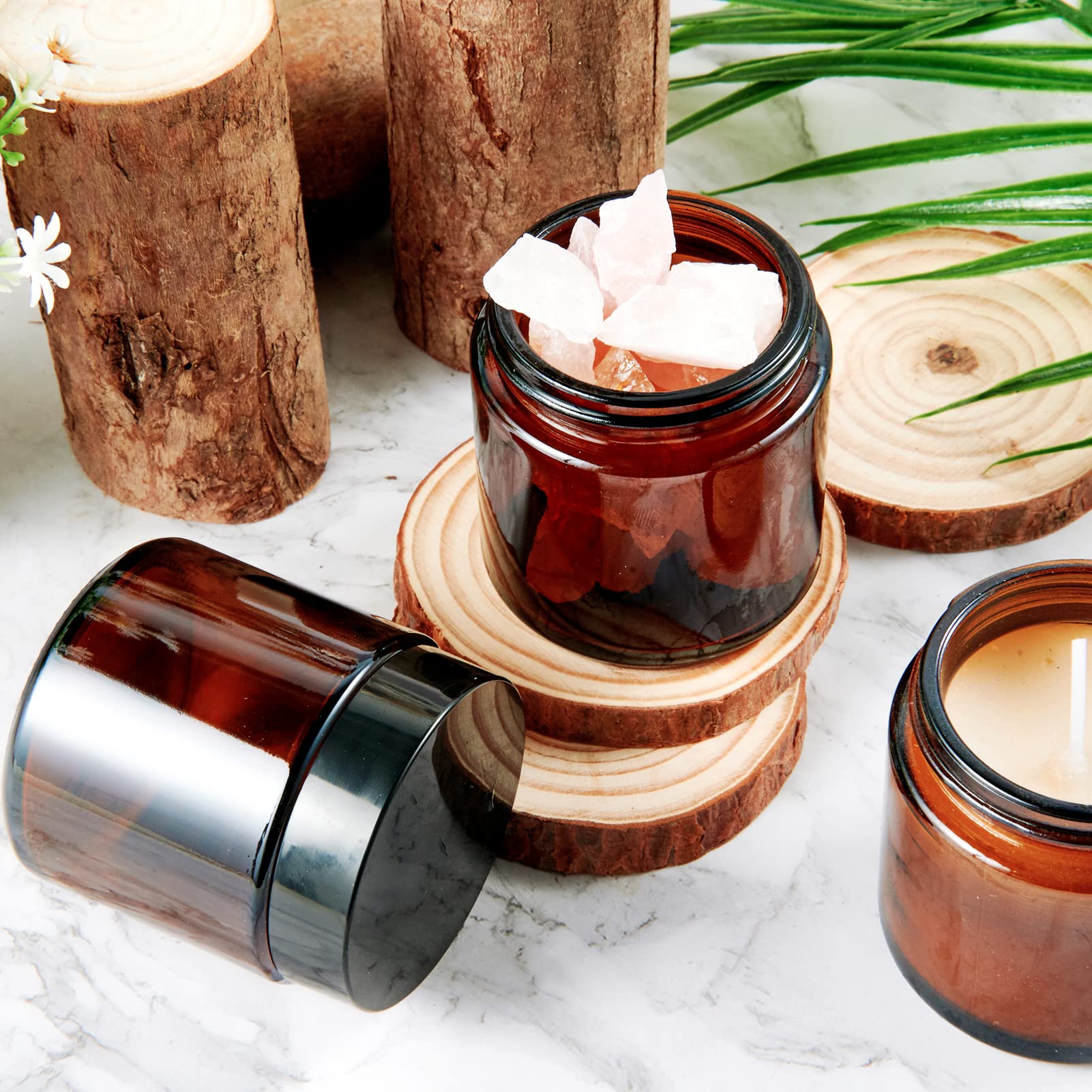 4oz Jars with Lids, Hoa Kinh 12 Pack Amber Glass Jars with Lids Empty Cosmetic Containers Round Airtight Glass Jar with Inner Liners and black Lids for Storing Lotions, Powders, and Ointments