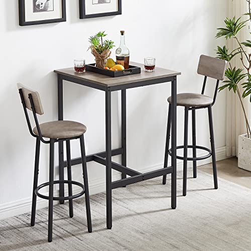 CALABASH 3-Piece Bar Table and Chairs Set for Small Space, Bar Set with Square Table and PU Stools, Coffee Table Set for 2,Breakfast Table with Footrest and for Home & Kitchen Dining Room(Grey)