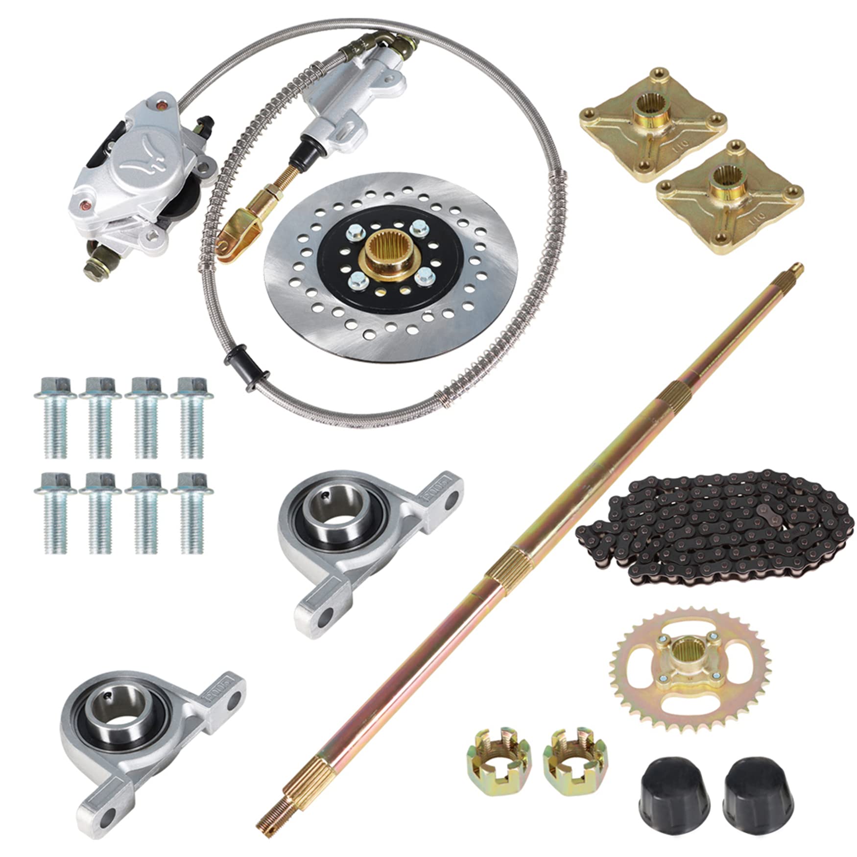 32 Go Kart Axle Kit with Shaft + Hub+ Chain+ Brake Master Cylinder + Sprocket Replacement for Go Kart ATV