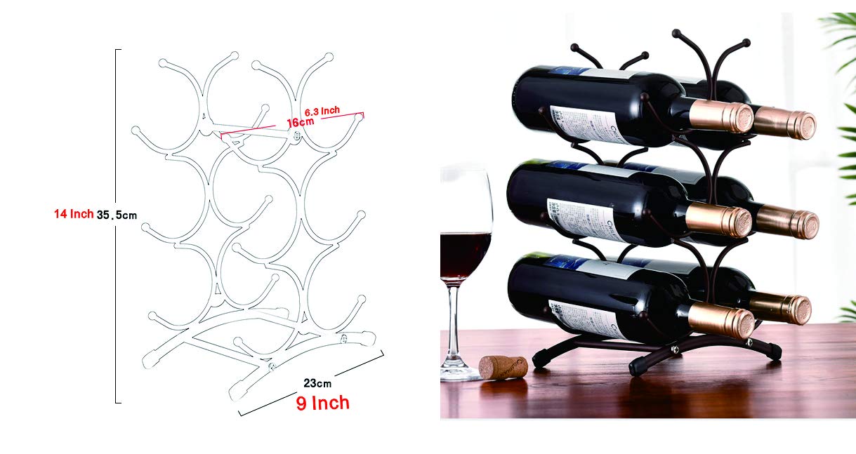 KLGO Wine Rack for Countertop,Wine Storage Shelf for Pantry Cabinet,can Hold 6 Bottles,6 Bottles Countertop Stainless Steel Metal Red Wine Storage Holder,Black