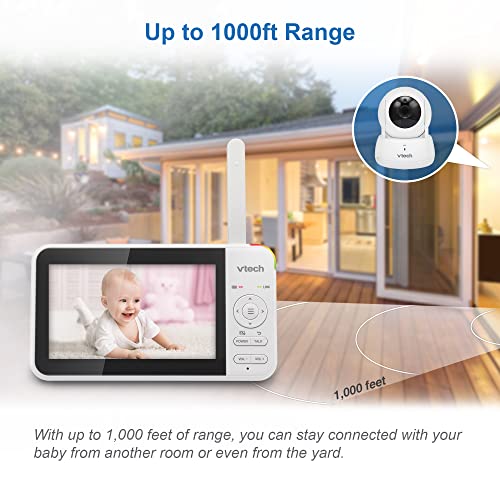 VTech VM924 Remote Pan-Tilt-Zoom Video Baby Monitor, 5" LCD Screen, Up to 17 Hrs Video Streaming, Night Vision, Up to 1000ft Range, Soothing Sounds, 2-Way Talk, Temperature Sensor,Secured Transmission