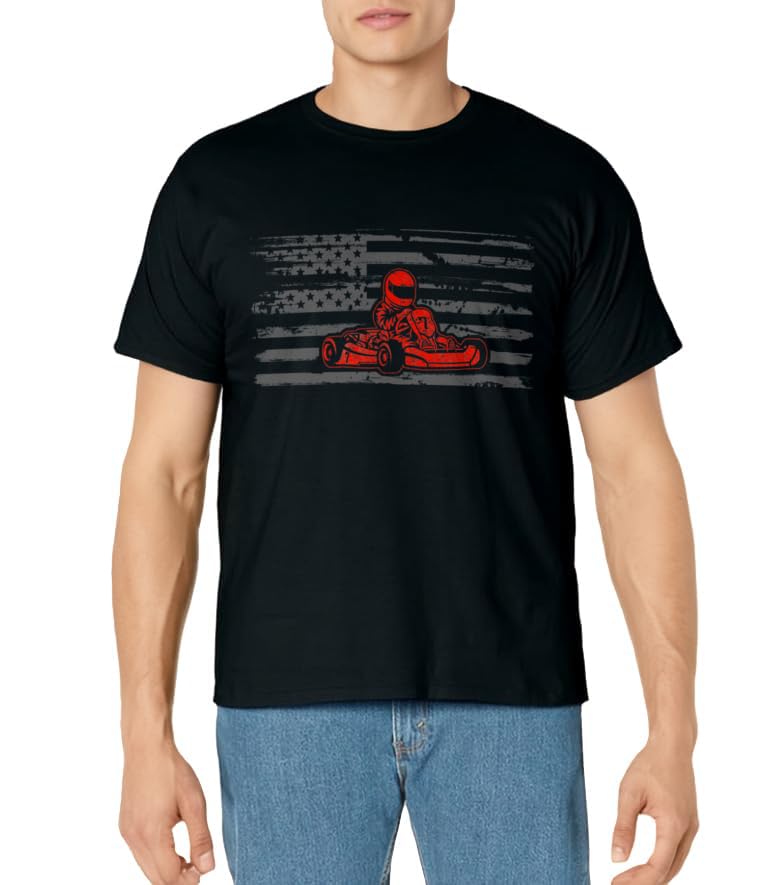 Go Kart Racing Patriotic American Flag Go Cart Racer T-Shirt