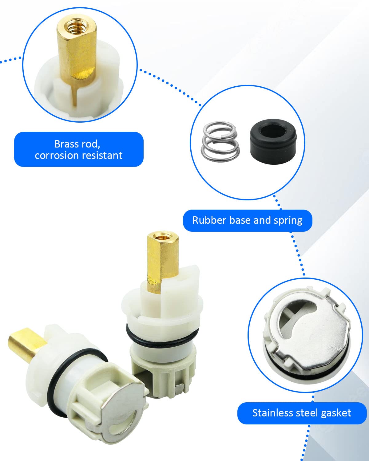 RP25513 Faucet Stem Replacement for Faucet Repair Kit, with RP4993 Seat and Spring and 8 Cartridge, 4 Pack