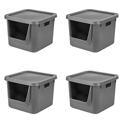SEDLAV Square Stacking Bin Plastic, Gray Flannel, Set of 4
