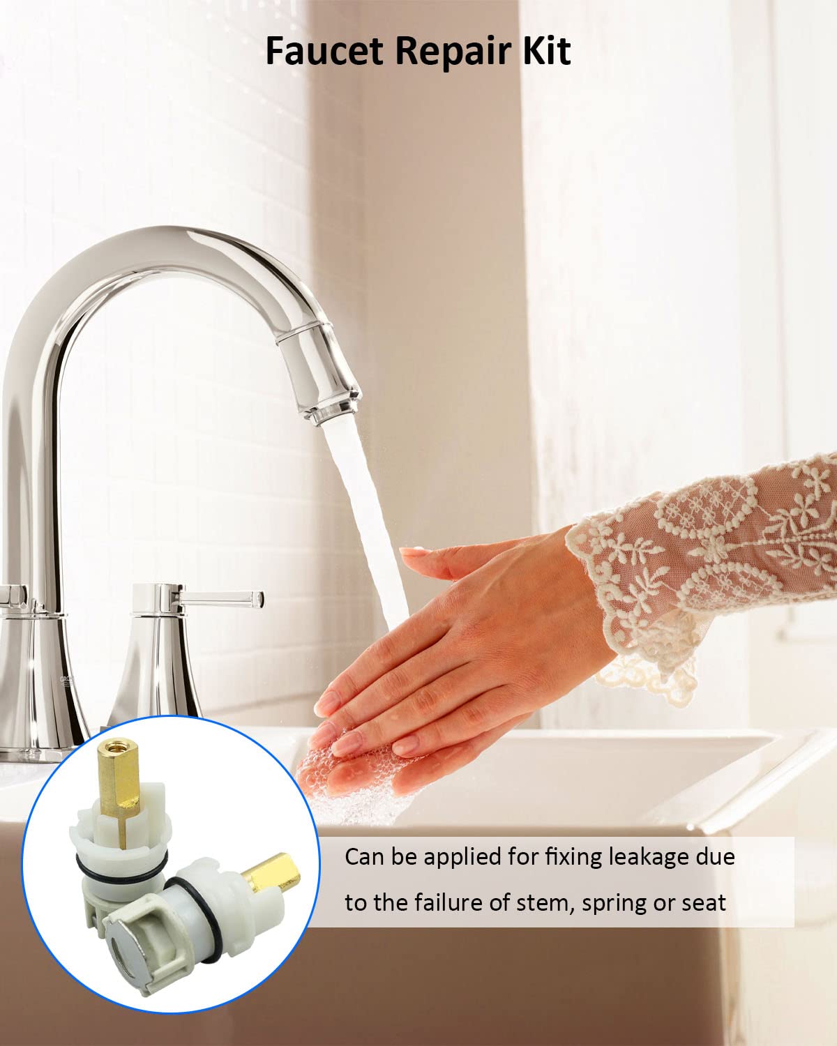 RP25513 Faucet Stem Replacement for Faucet Repair Kit, with RP4993 Seat and Spring and 8 Cartridge, 4 Pack