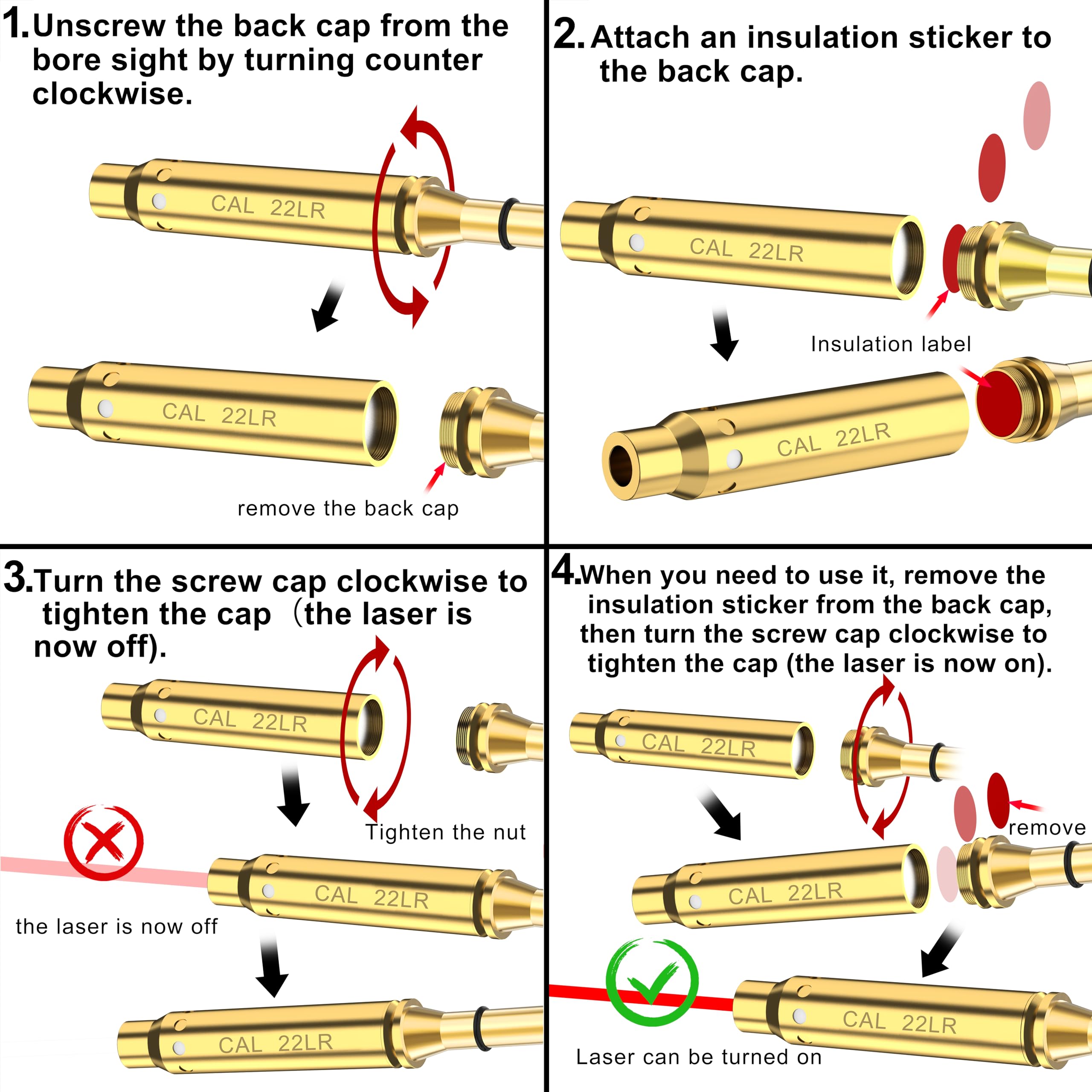 Tipfun .22LR Red Laser Bore Sight End Barrel Laser Boresighter Easy to Fit Revolvers Pistols Rifle and Air Guns