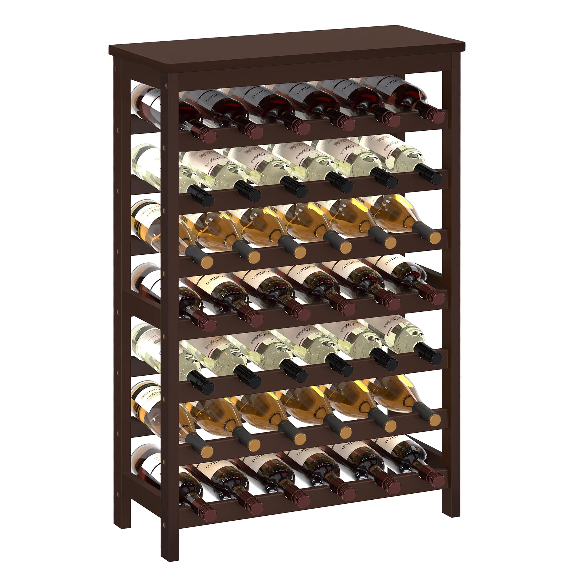 SONGMICS 42-Bottle Wine Rack Free Standing Floor, 7-Tier Display Wine Storage Shelves with Table Top, Bamboo Wobble-Free Bottle Holder for Kitchen Bar Dining Room Living Room, Espresso UKWR27BR