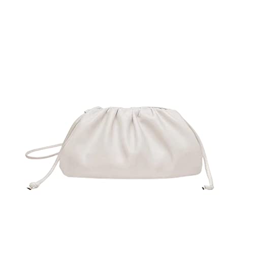 Women's Cow Leather Bag Cloud Shoulder Bag Crossbody Small Bag Pleated Clutch Soft Leather Dumpling Bag Largebags32cm White