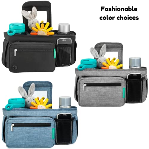 Non-Slip Stroller Organizer With Cup Holders, Exclusive Straps Grip Handlebar. Universal Fit For Uppababy Vista Cruz Nuna Baby Jogger Bob Britax Bugaboo Graco Stroller Accessories Caddy Parent Console