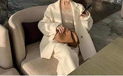 Women's Cow Leather Bag Cloud Shoulder Bag Crossbody Small Bag Pleated Clutch Soft Leather Dumpling Bag Largebags32cm White