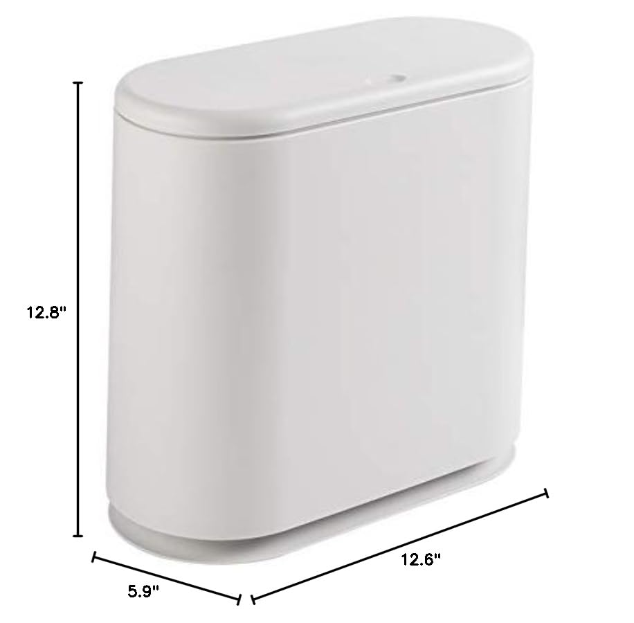 PENGKE Slim Plastic Trash Can 2.7 Gallon Garbage Can with Press Top Lid,White Modern Waste Basket for Bathroom,Living Room,Office and Kitchen