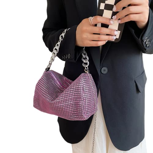 Bling Rhinestone Hobo Bag for Women Crystal Evening Handbag Underarm Bag Tote for Party Wedding