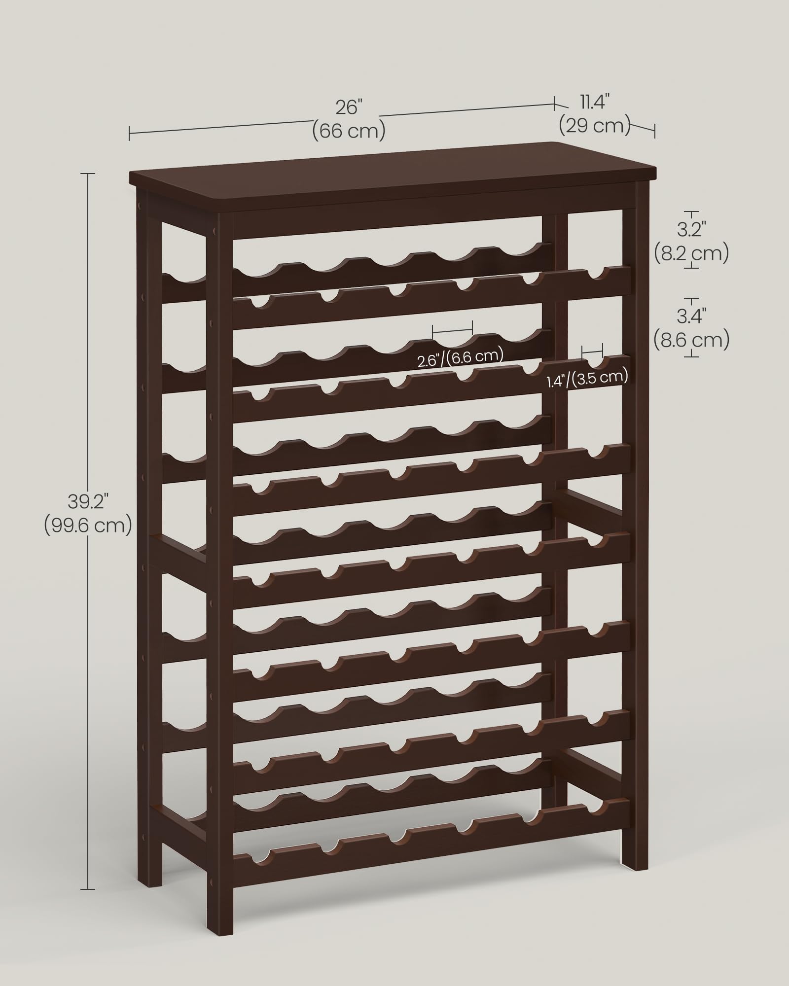 SONGMICS 42-Bottle Wine Rack Free Standing Floor, 7-Tier Display Wine Storage Shelves with Table Top, Bamboo Wobble-Free Bottle Holder for Kitchen Bar Dining Room Living Room, Espresso UKWR27BR