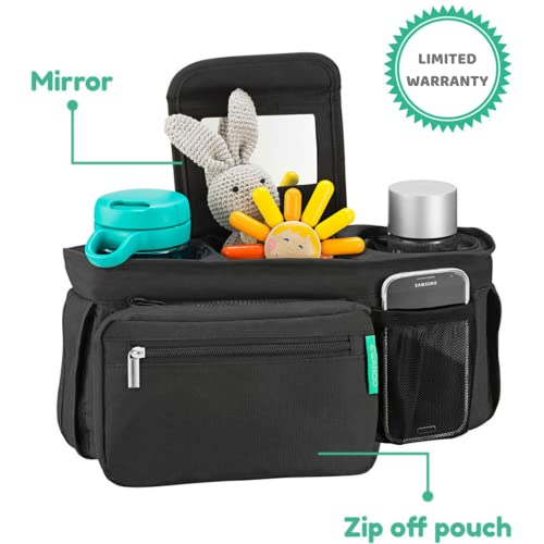 Non-Slip Stroller Organizer With Cup Holders, Exclusive Straps Grip Handlebar. Universal Fit For Uppababy Vista Cruz Nuna Baby Jogger Bob Britax Bugaboo Graco Stroller Accessories Caddy Parent Console