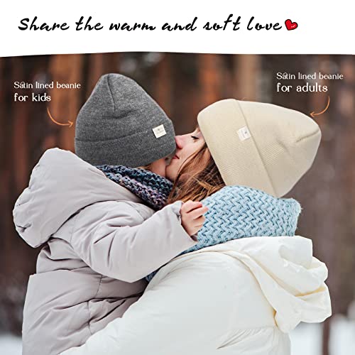YANIBEST Womens Satin Lined Knit Beanie Hat Acrylic Winter Hats for Women Men Silk Lining Soft Slouchy Warm Cuffed Beanie Hat