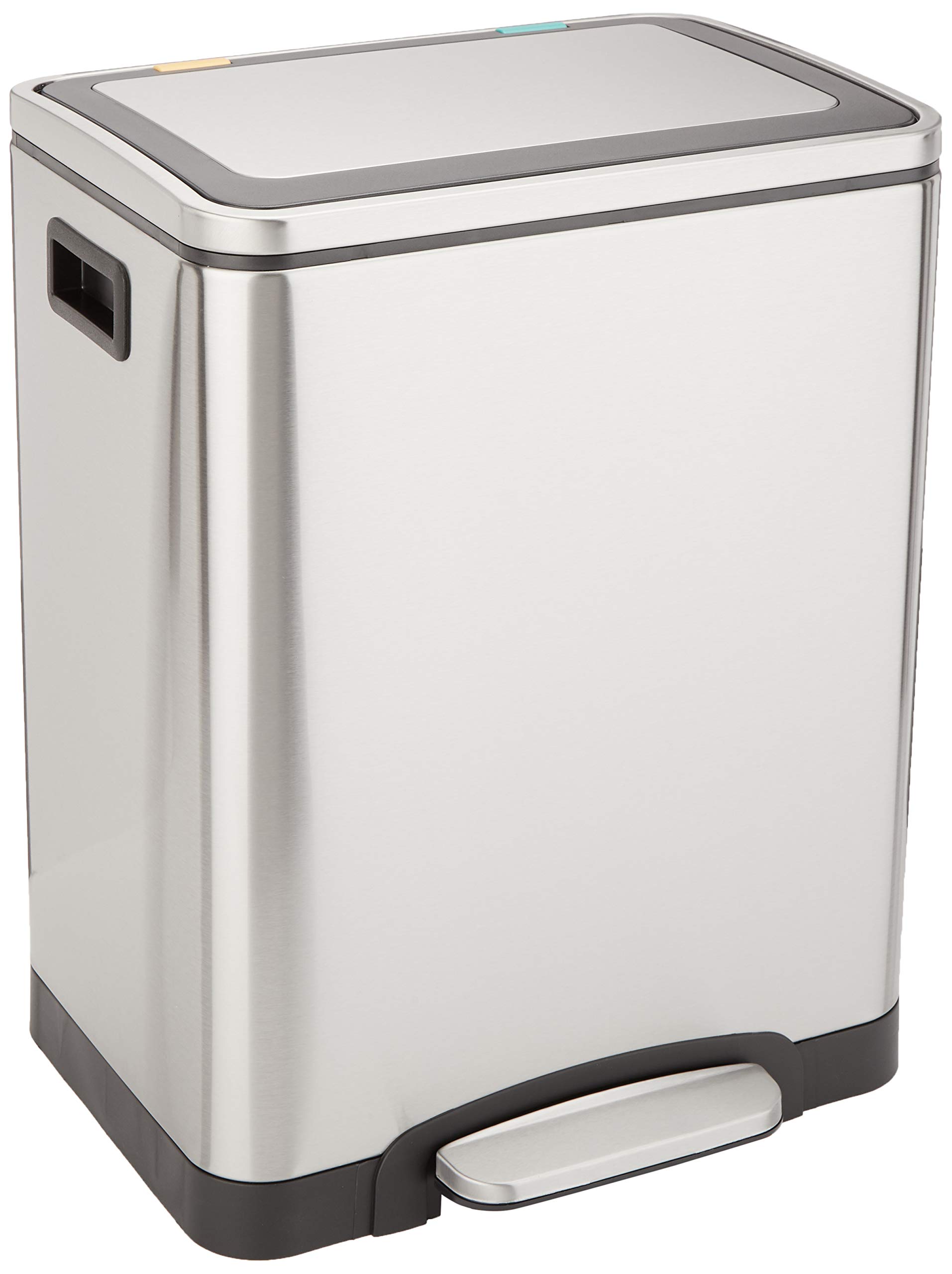 Amazon Basics 30L Dual Bin Soft-Close Trash can with Foot Pedal - 2 x 15 Liter Bins, Stainless Steel