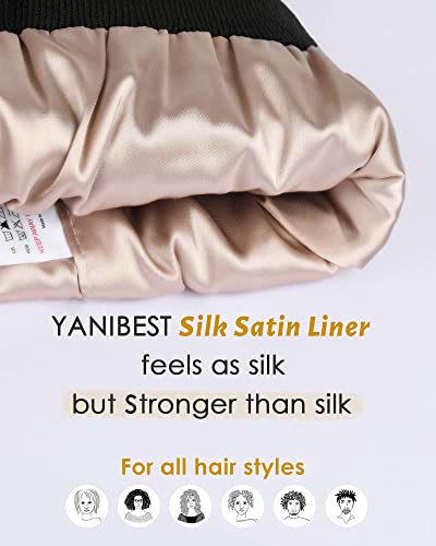YANIBEST Womens Satin Lined Knit Beanie Hat Acrylic Winter Hats for Women Men Silk Lining Soft Slouchy Warm Cuffed Beanie Hat