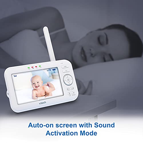 VTech [Upgraded] VM5463-2 Video Baby Monitor 5" LCD with 2 Cameras, Battery 12 Hrs, Pan Tilt Zoom, Color Night Light, Glow On The Ceiling Projection, Two-Way Talk