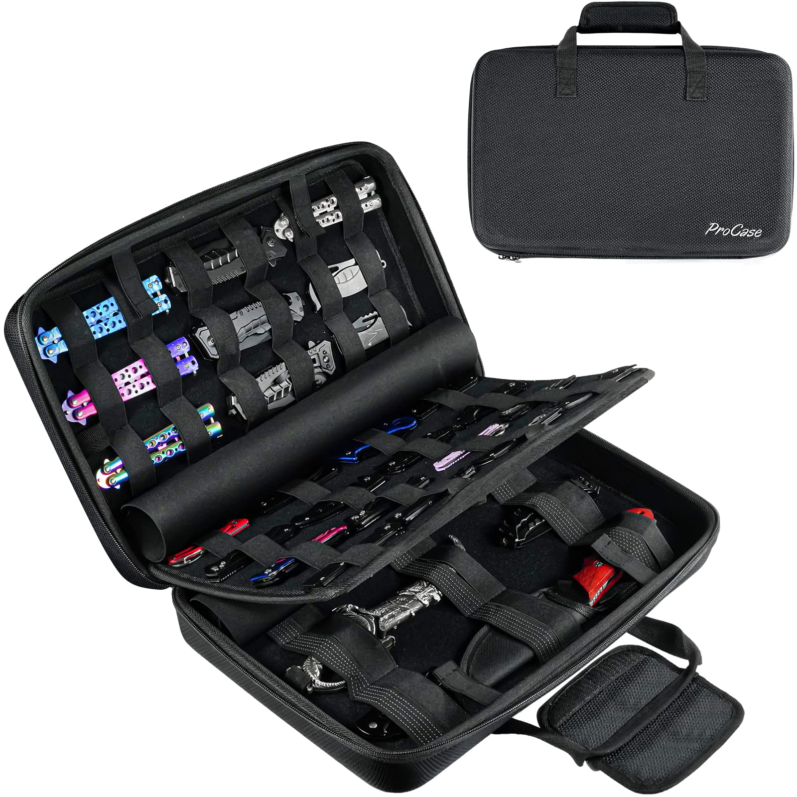 ProCase Knife Display Case for Pocket Knives, 69 Slots EDC Mini Knife Storage Holder Box, Butterfly Cuchillo Collection Organizer, Folding Knife Pouch Carrier Bag Protector for keeping Knives -Black