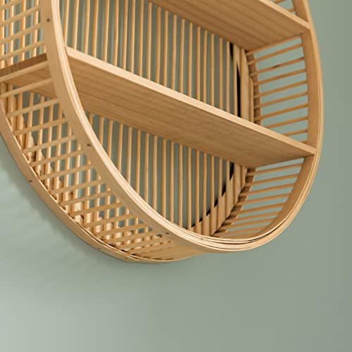 Vintiquewise Decorative Rattan Round Display Shelf with 2 Shelves for The Dining Room, Living Room, or Office.
