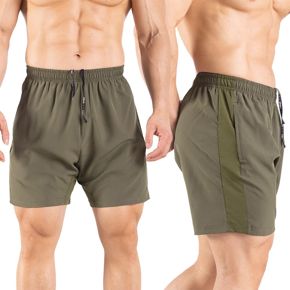 Gaglg Men's 5" Running Shorts 2 Pack Quick Dry Athletic Workout Gym Shorts with Zipper Pockets Black/Green,Small