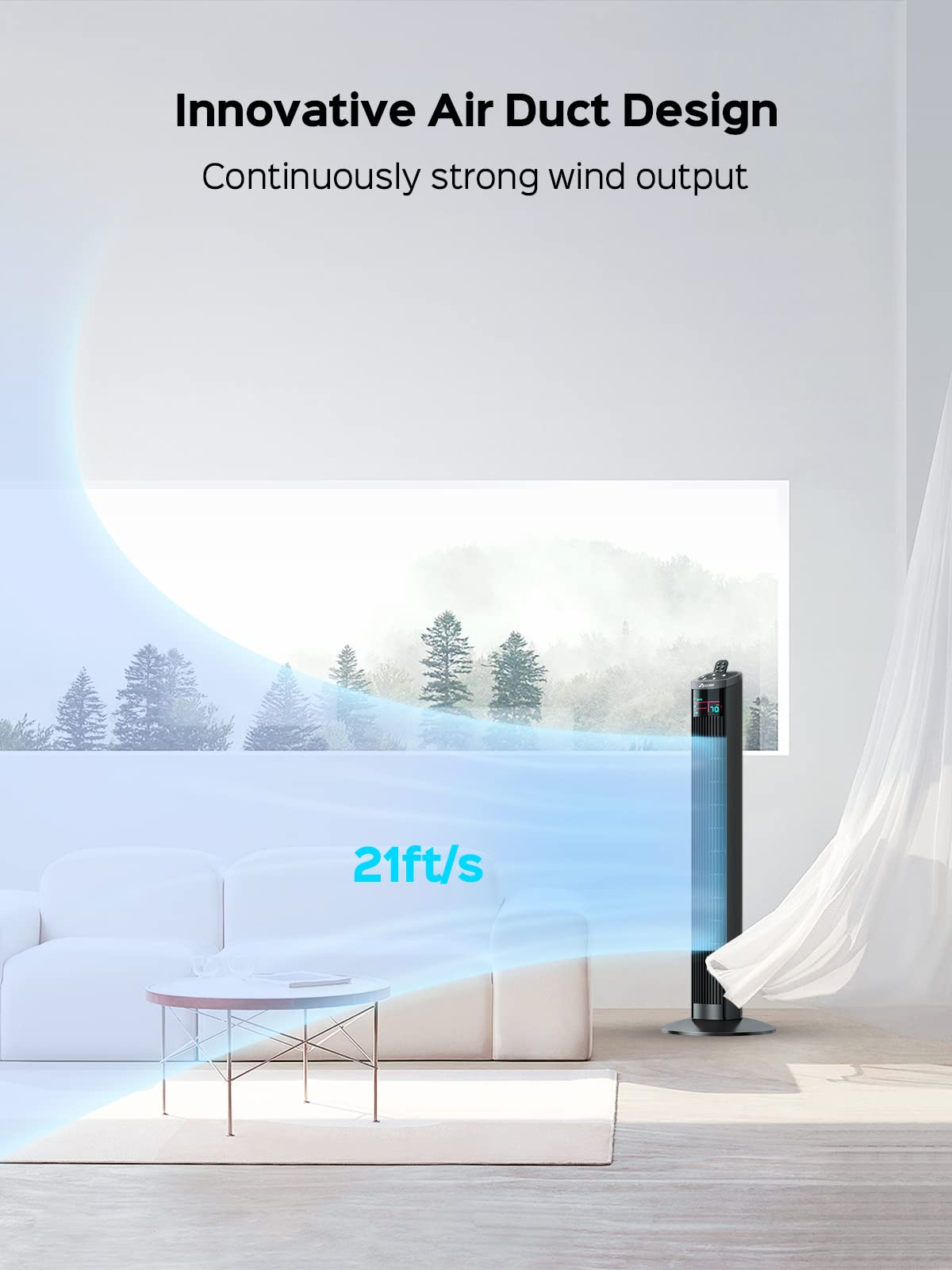 ZICOOLER 37" Tower Fan, Large Airflow 70° Oscillating Fan with Remote, 32dB Quiet Fan with 3 Modes, LED Display, 15H Timer, 3 Speeds, Standing Fan for Bedroom, Home, Office