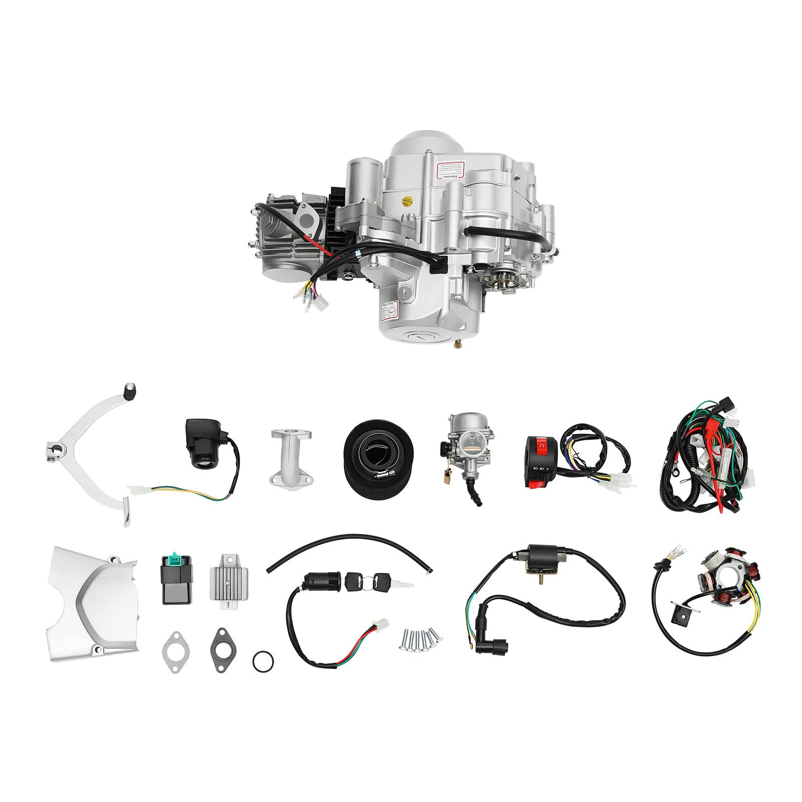 DOONARCES 125cc 4 Stroke Electric Start Engine Motor Air-cooled Single-cylinder Semi Auto Engine with 3 Forward 1 Reverse for ATV Bike Go kart Quad Dirt bike, Silver