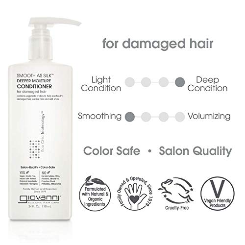GIOVANNI Eco Chic Smooth as Silk Deeper Moisture Conditioner, 24 oz. - Apple + Aloe Extracts, Calms Frizz, Detangles, Wash & Go, Lauryl & Laureth Sulfate Free, Paraben Free, Color Safe