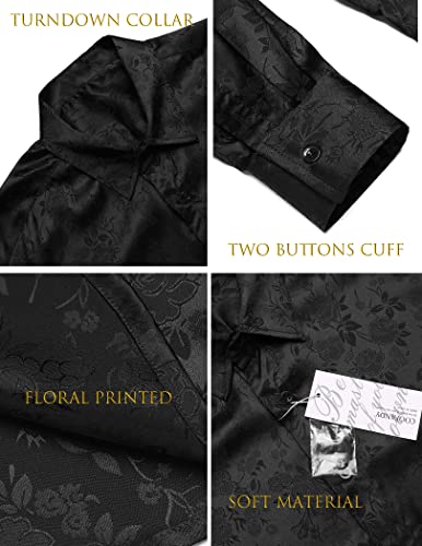 COOFANDY Mens Floral Rose Printed Long Sleeve Dress Shirts Prom Wedding Party Button Down Shirts