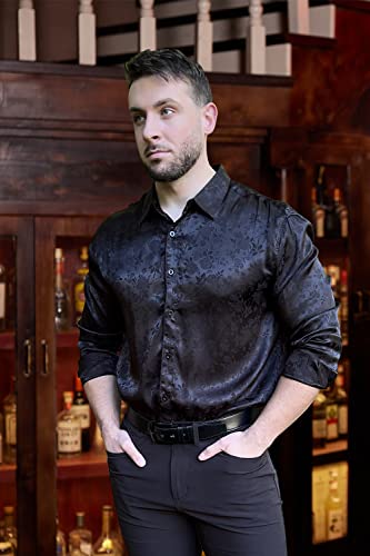 COOFANDY Mens Floral Rose Printed Long Sleeve Dress Shirts Prom Wedding Party Button Down Shirts