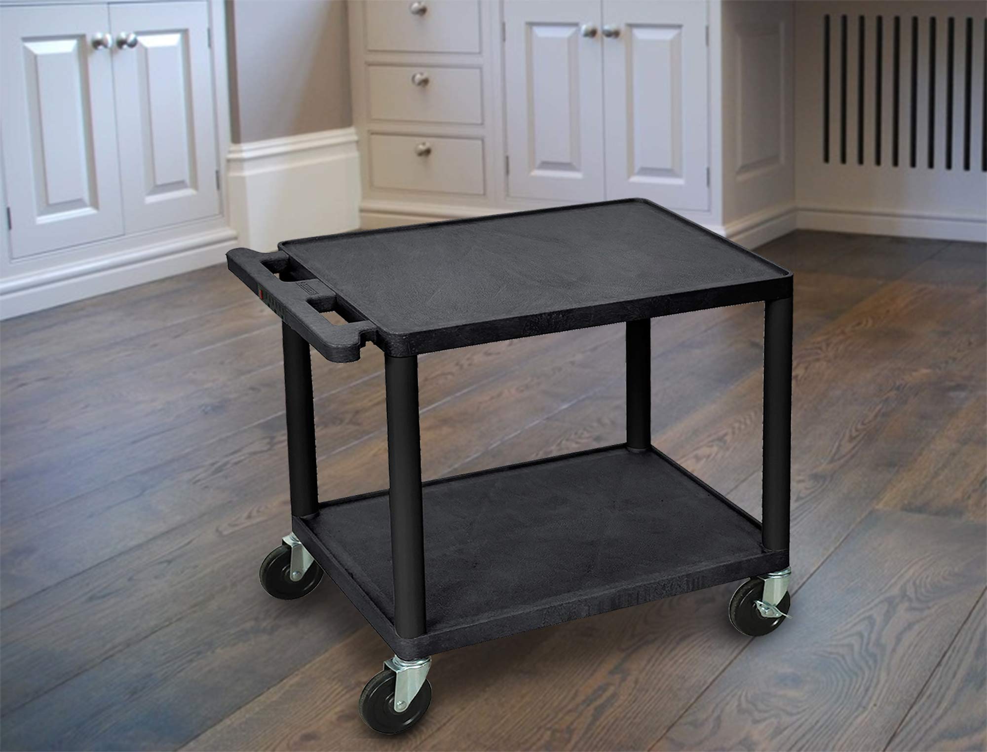 Offex Mobile Electric Multipurpose Utility Storage Audio Video Workstation Cart with 2 Shelves, Black